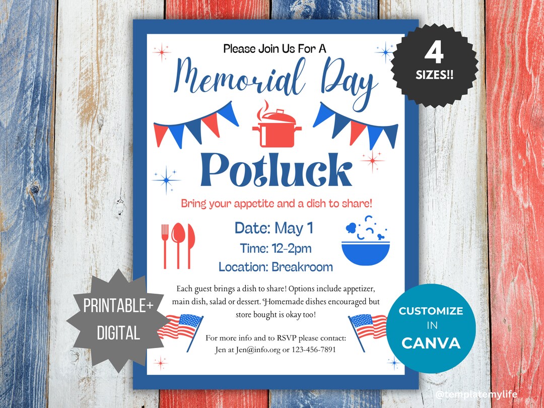 Patriotic Potluck Flyer Template Potluck Invitation Flyer Neighborhood ...