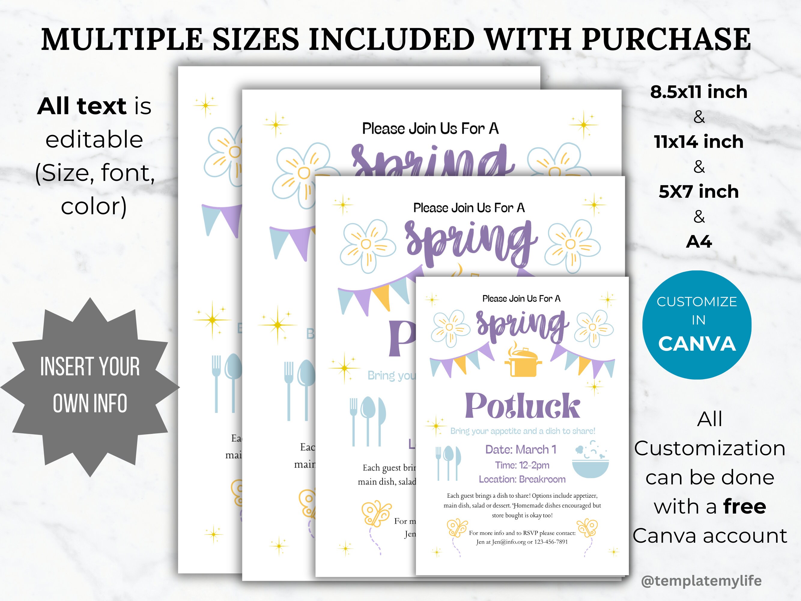 Spring Potluck Invitation Template Potluck Invite Flyer Spring Office ...