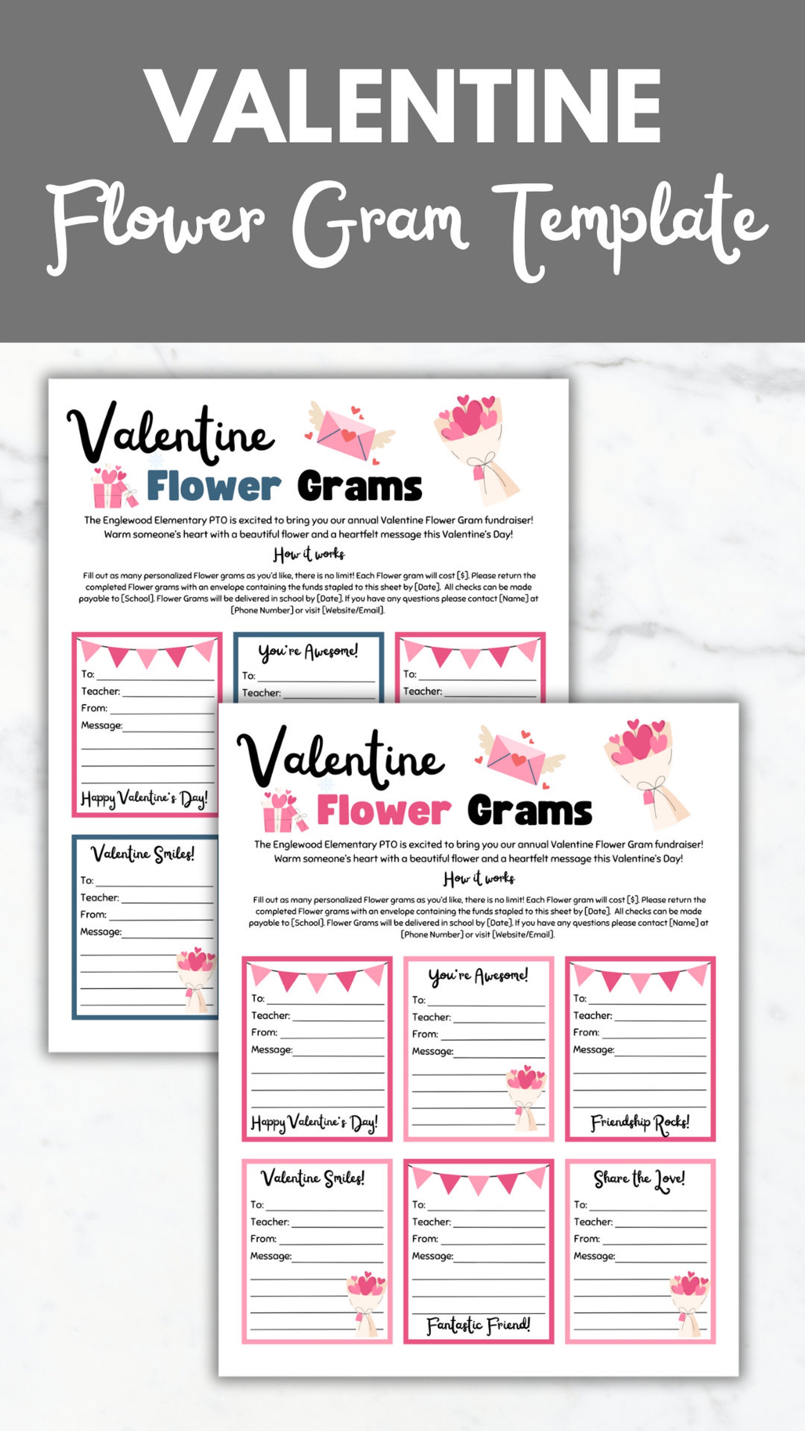 Valentine Flower Gram Flyer PTO Template Valentines Day Gram Printable ...