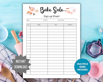 Editable Bake Sale Sign up Sheet - Etsy