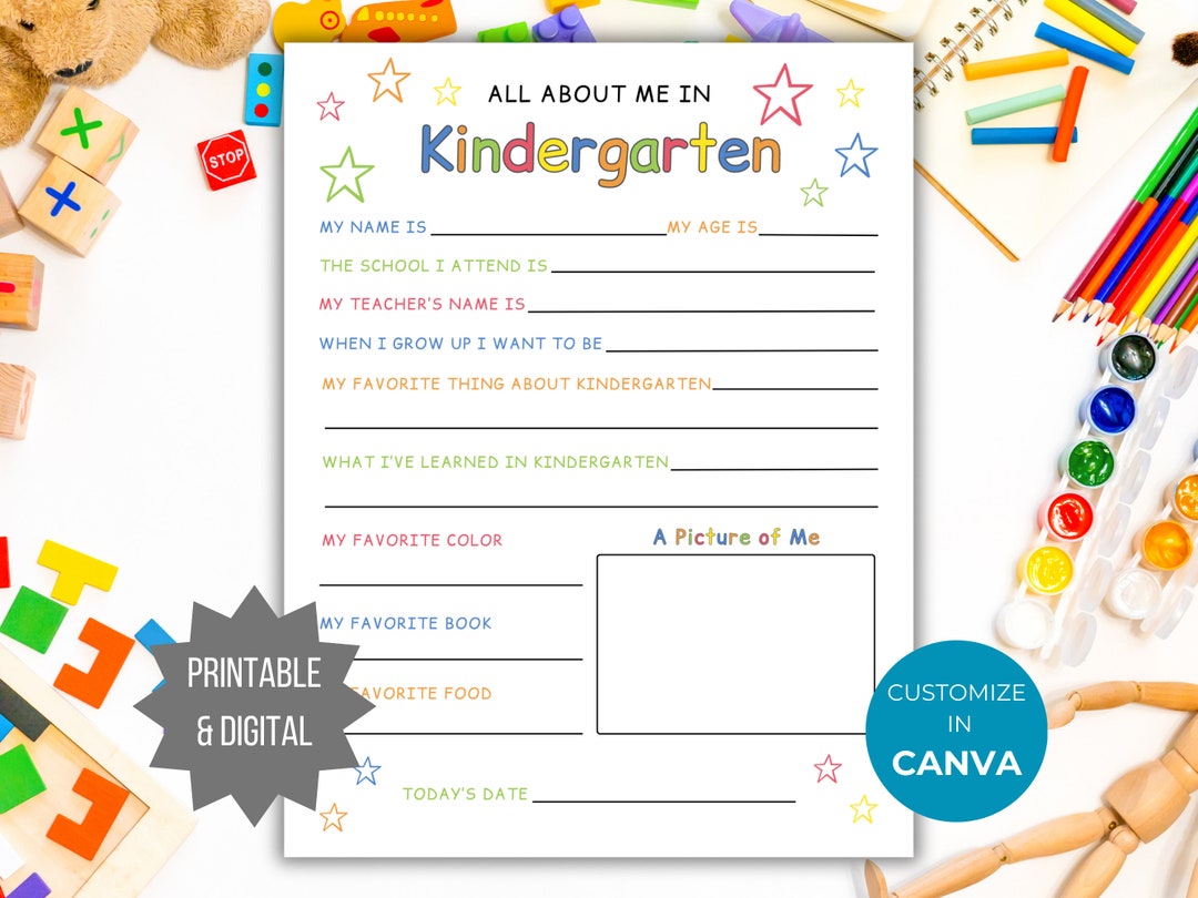 All About Me Kindergarten Keepsake Printable Worksheet Kid ...