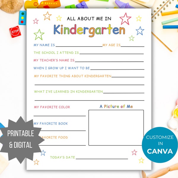 Kindergarten About Me Template - Etsy