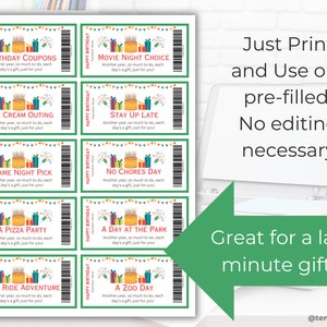 Birthday Coupon Book for Kids Birthday Gift Voucher Printable Kids ...