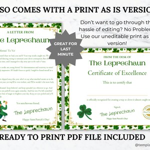 Customizable St Patricks Day Letter Leprechaun Trap Certificate ...