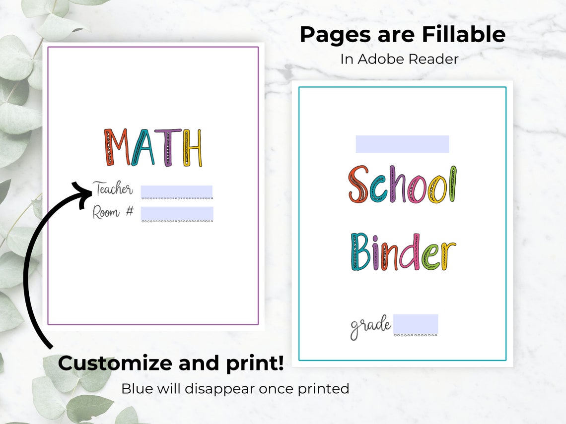 Back to School Binder Cover Printable School Binder Insert Elementary ...