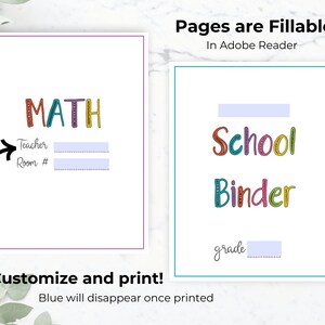 Back to School Binder Cover Printable School Binder Insert Elementary ...