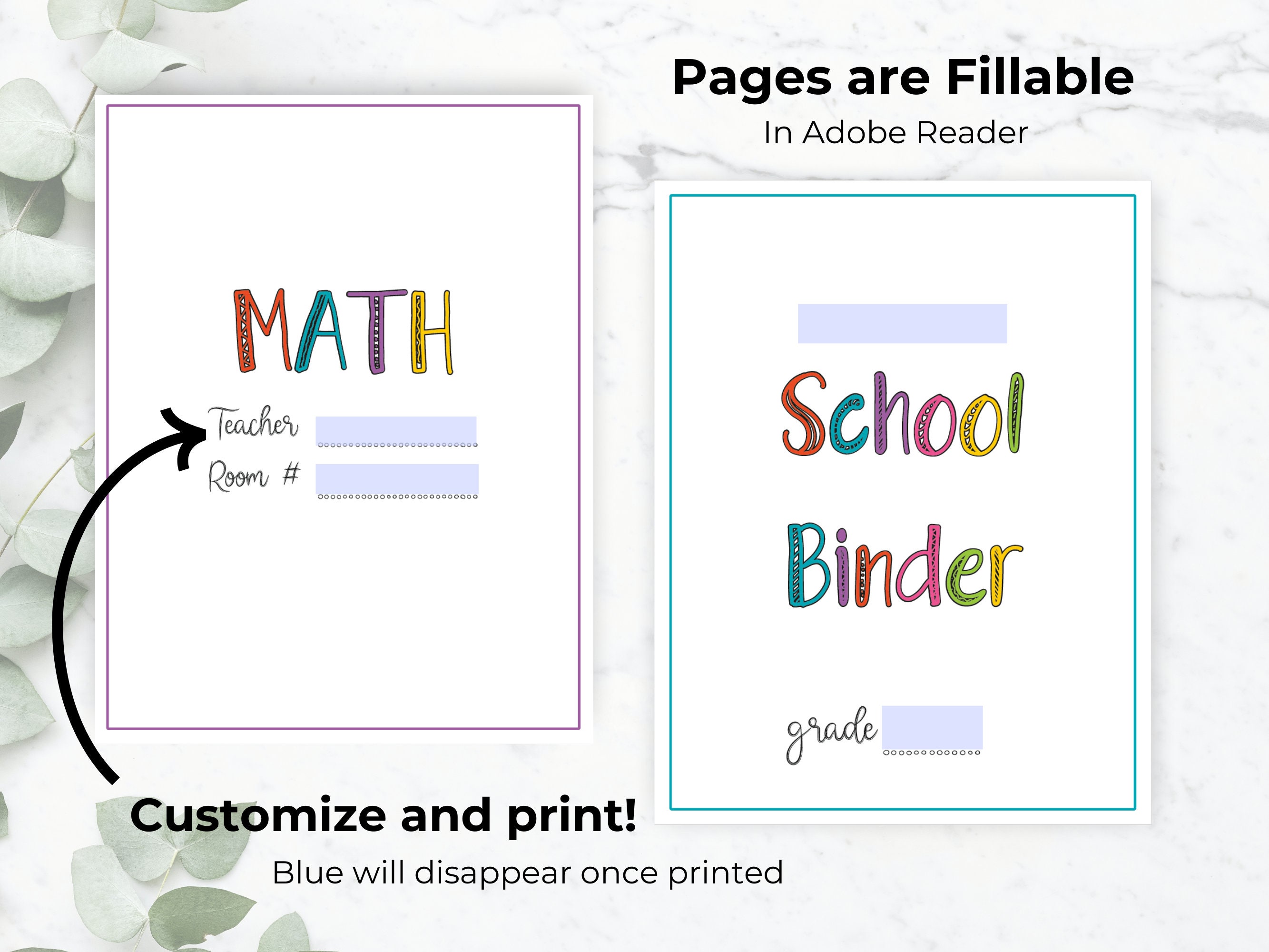 Back to School Binder Cover Printable School Binder Insert Elementary ...