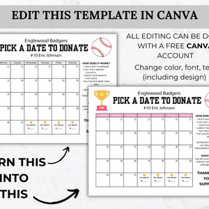 Baseball Pick a Date to Donate Template Baseball League Fundraiser ...