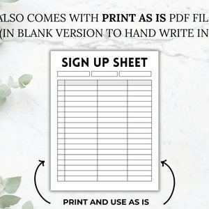 Editable Sign up Sheet Business Sign up Form Volunteer Sign up Template ...