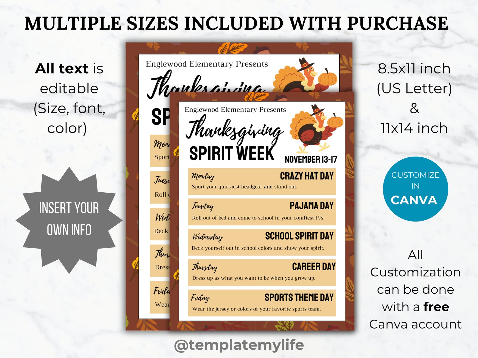 Thanksgiving Spirit Week Flyer Printable Office Spirit Flyer Template ...