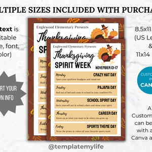 Thanksgiving Spirit Week Flyer Printable Office Spirit Flyer Template ...