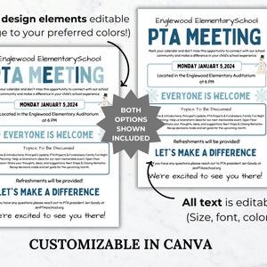 Winter PTA Meeting Flyer Printable PTO School Meeting Flyer Editable ...