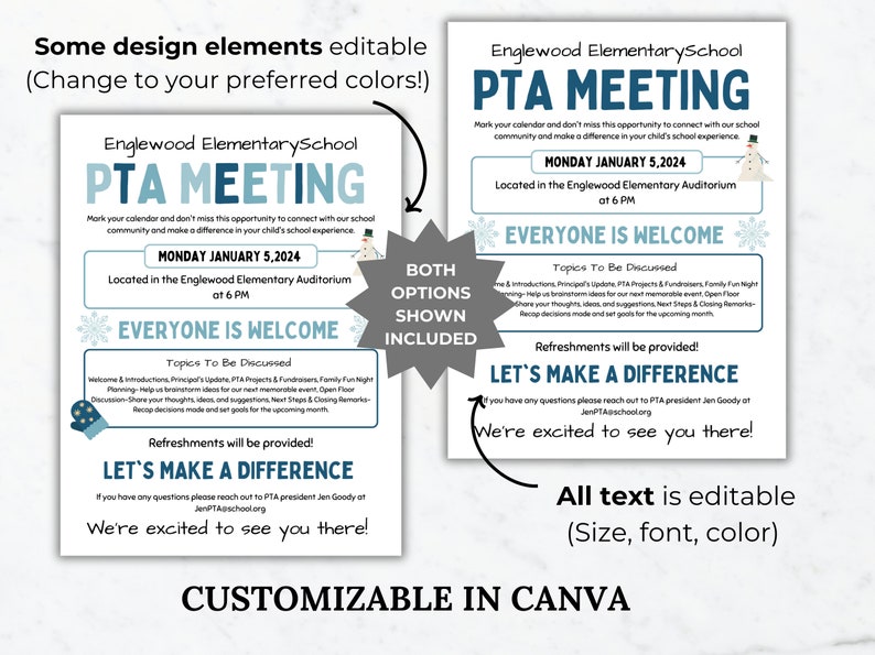Winter PTA Meeting Flyer Printable PTO School Meeting Flyer - Etsy