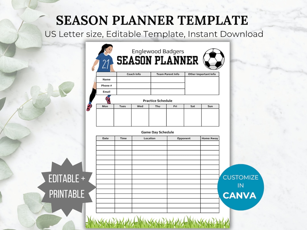 Soccer Season Planner Template Soccer Game Schedule Printable Soccer ...