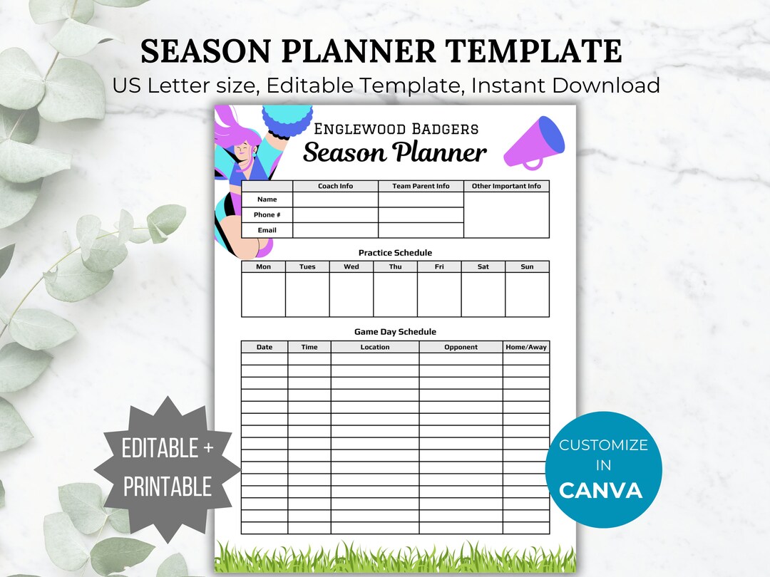 Cheer Season Planner Template Cheer Game Schedule Printable Cheer ...