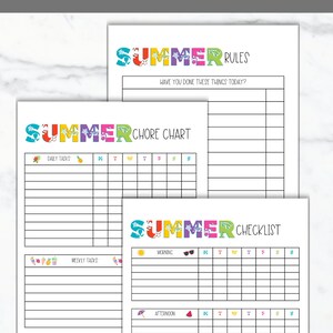 Printable Summer Daily Checklist Editable Chore Chart for Kids Summer ...