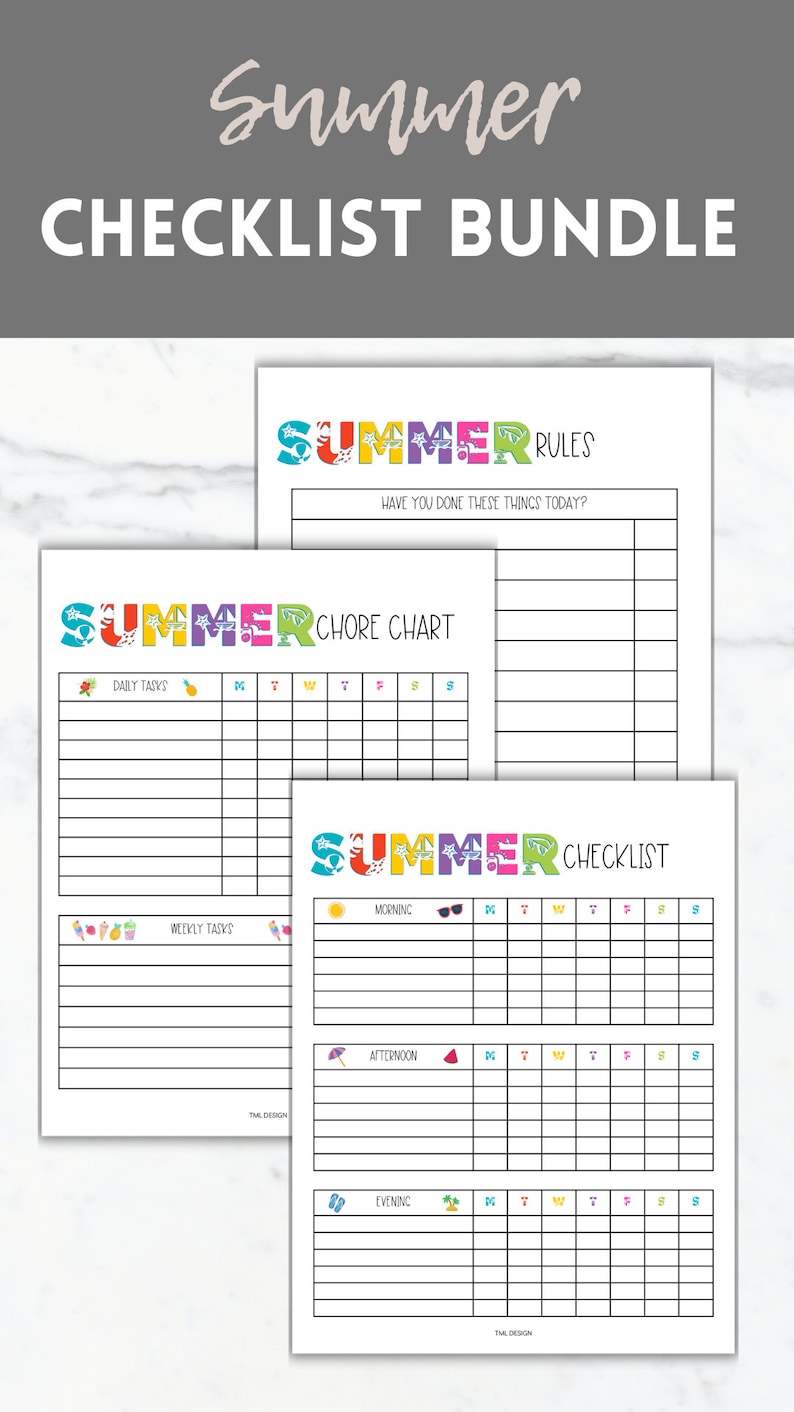 Printable Summer Daily Checklist Editable Chore Chart for Kids - Etsy