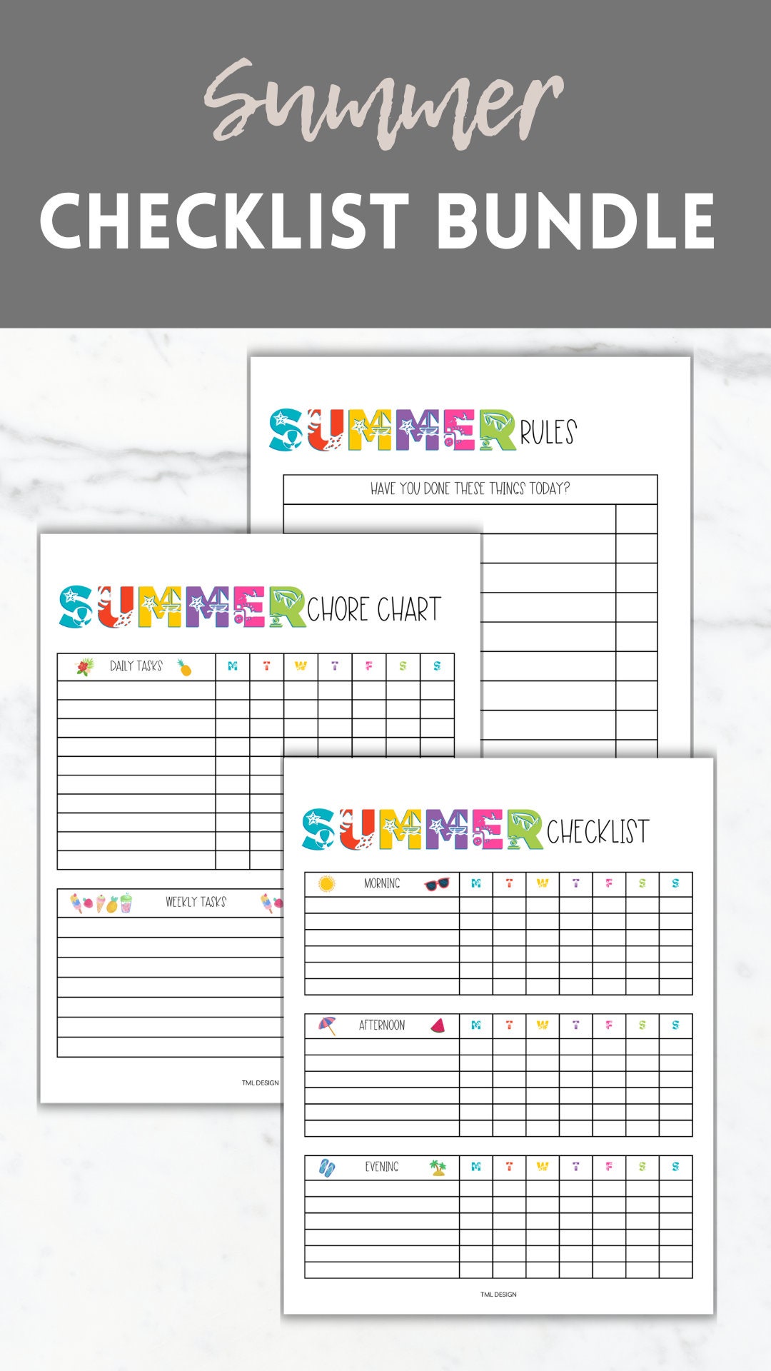 Printable Summer Daily Checklist Editable Chore Chart for Kids Summer ...