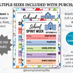 School Spirit Week Flyer PTO Template Back to School Spirit Flyer ...