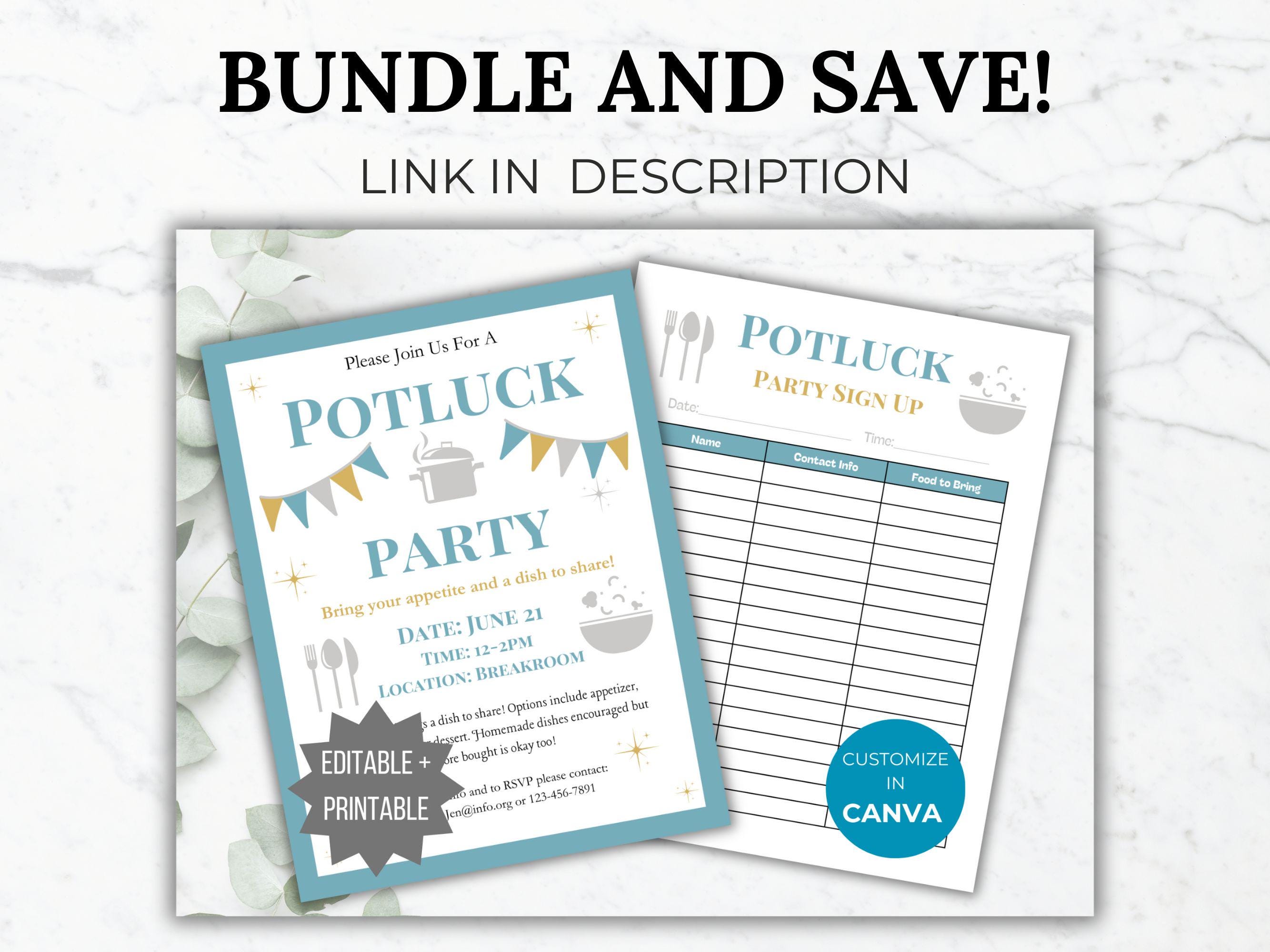 Potluck Sign up Sheet Flyer Template Editable Potluck Sign-up Form ...