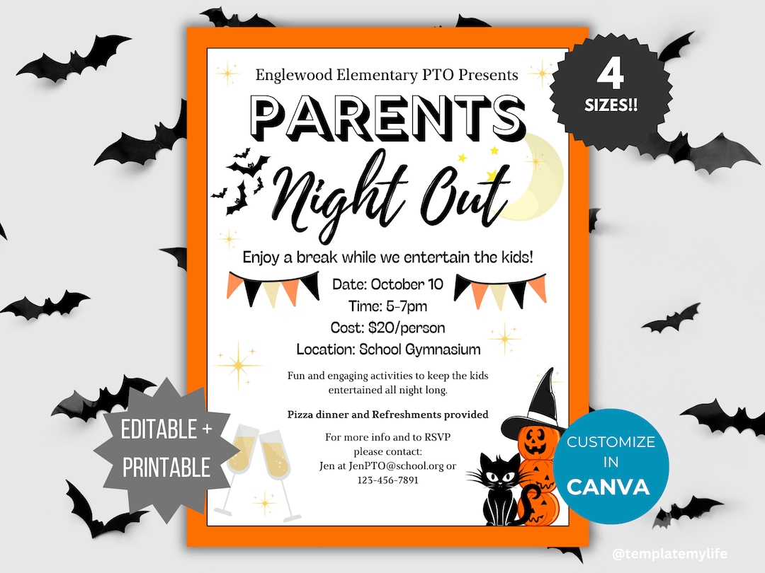October Parent Night Out Church Flyer Fall Fundraiser Template Business ...