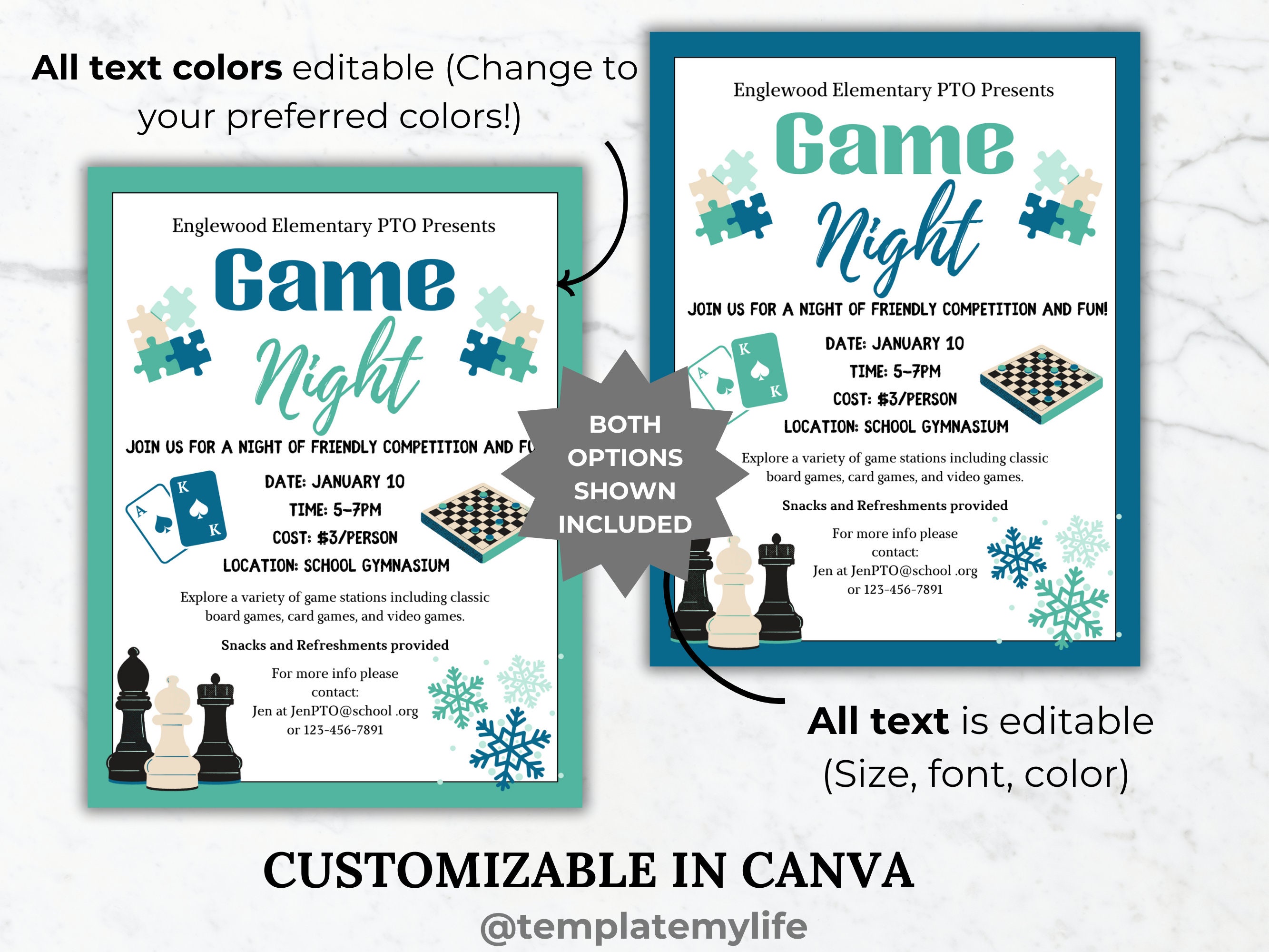 Winter Game Night Invitation PTO Template School Fundraiser PTA Flyer ...