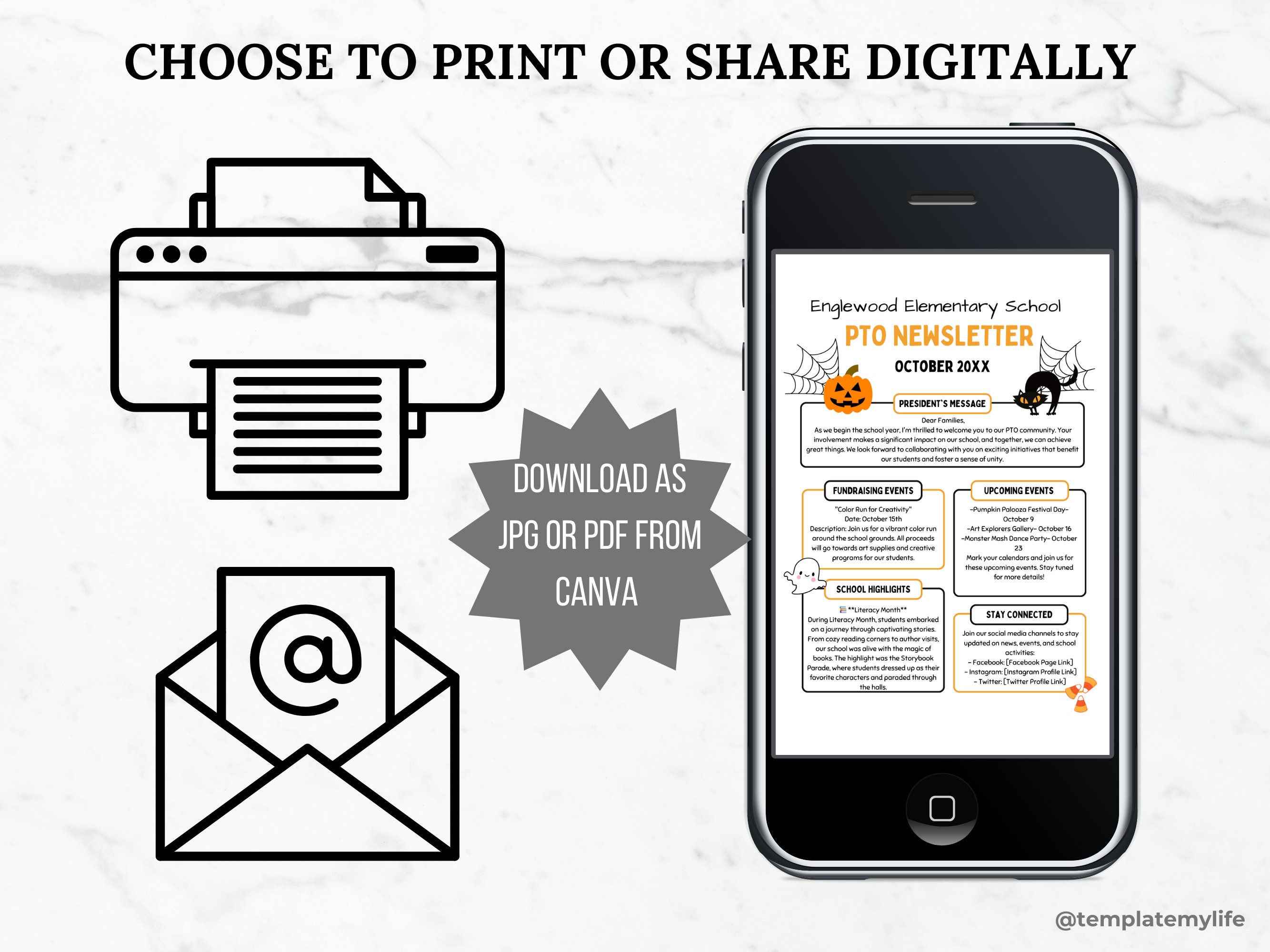 PTA Halloween Newsletter Flyer Printable PTO School Newsletter Flyer ...