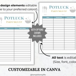 Potluck Sign up Sheet Flyer Template Editable Potluck Sign-up Form ...
