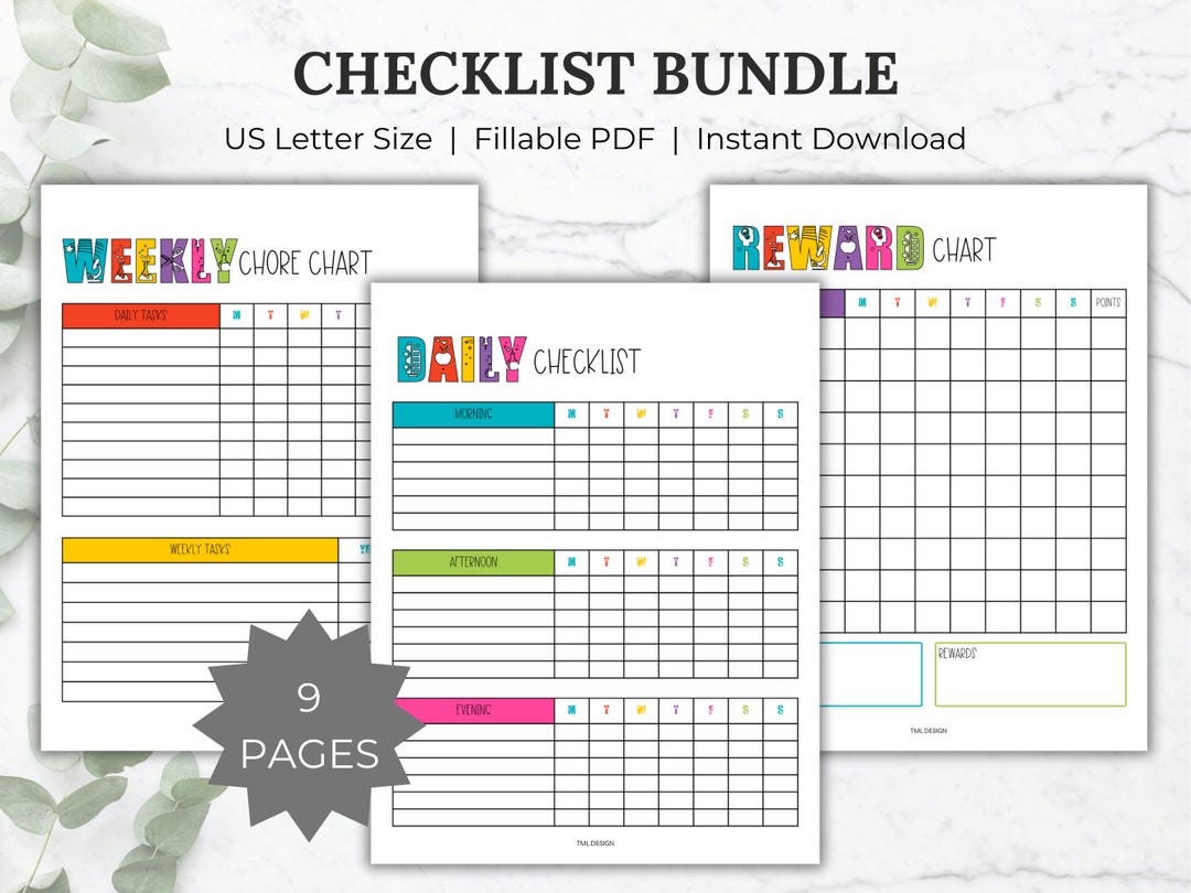 Kids Daily School Checklist Editable Chore Chart Kids Reward Chart ...