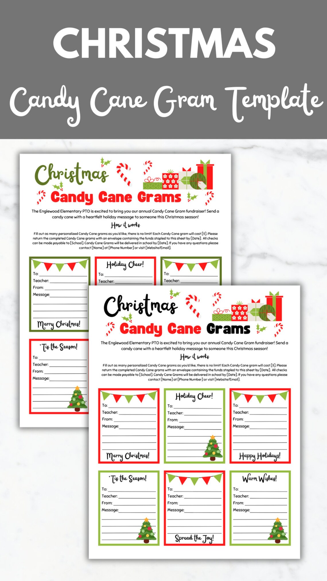 Christmas Candy Cane Gram Flyer PTO Template Holiday Candy Gram ...