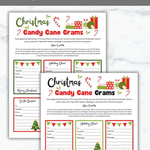 Christmas Candy Cane Gram Flyer PTO Template Holiday Candy Gram ...
