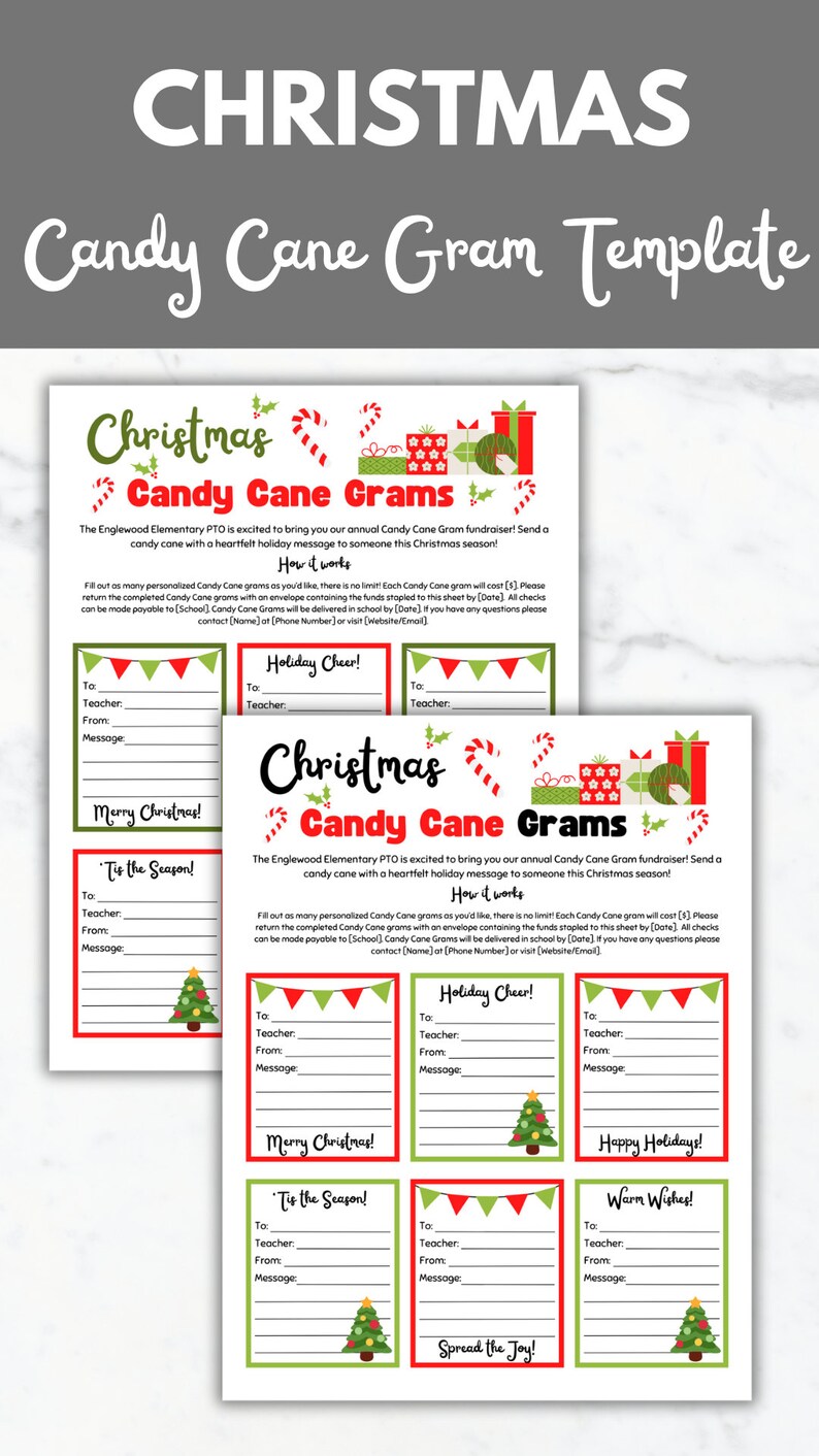 Christmas Candy Cane Gram Flyer PTO Template Holiday Candy Gram ...