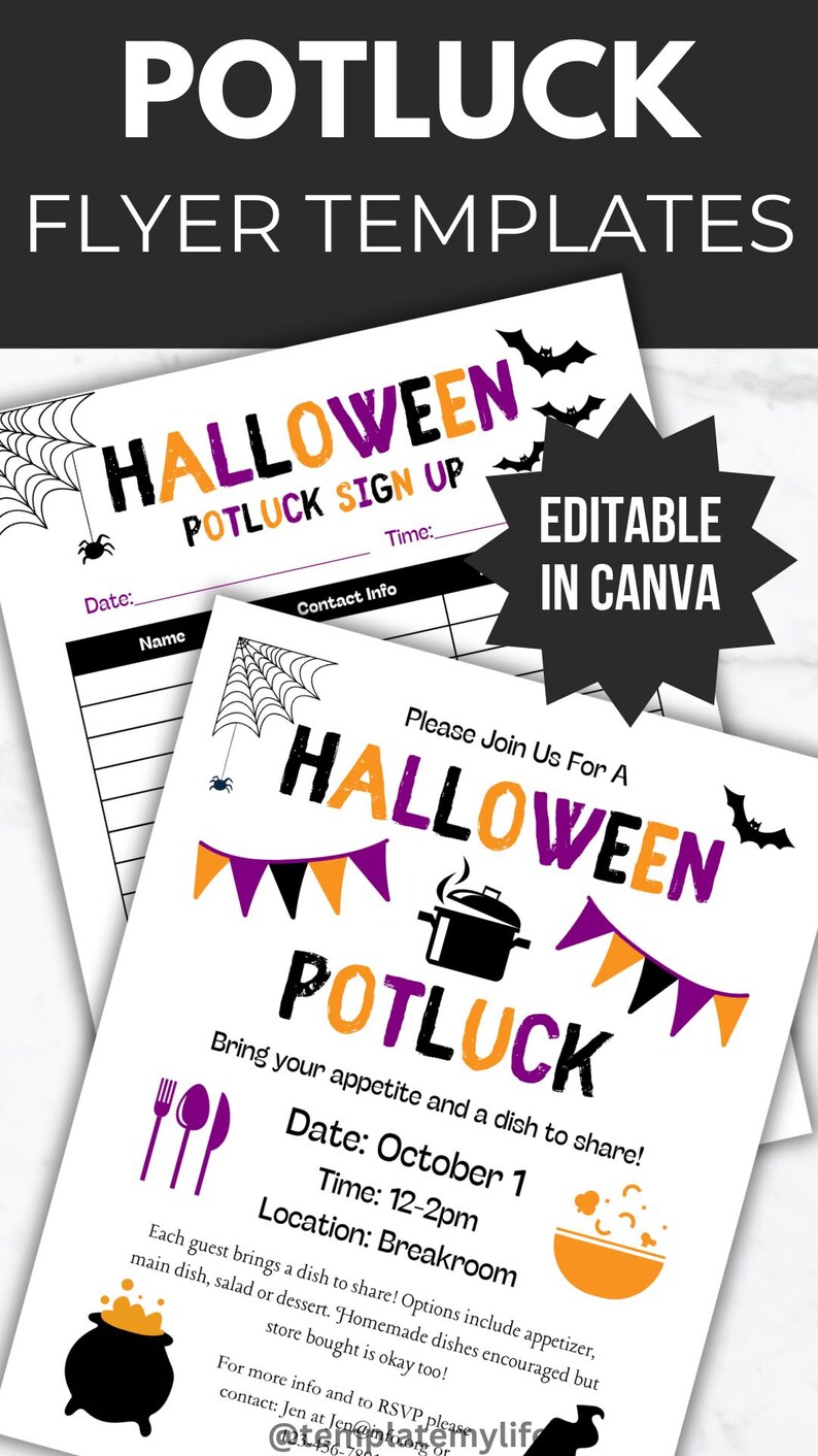 Halloween Potluck Flyer and Sign up Sheet Template Autumn Dinner Party ...