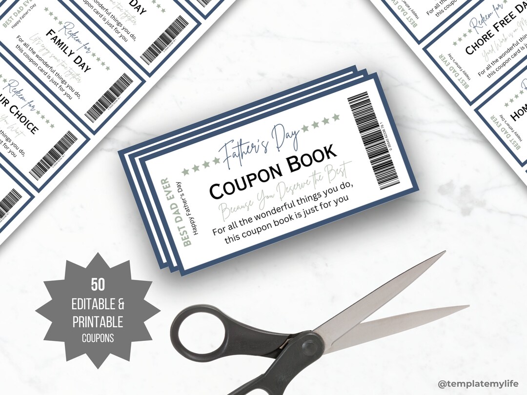 Fathers Day Coupon Book Last Minute Gift for Dad Printable Father's Day ...