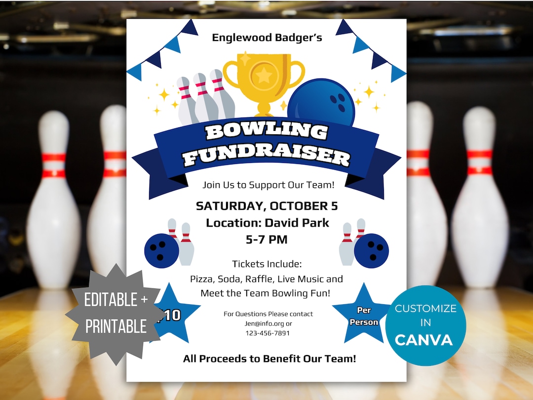 Editable Bowling Fundraiser Flyer Template School Bowling Team ...