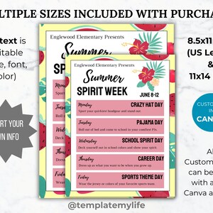Summer Spirit Week Flyer Printable Office Spirit Week Template Summer ...