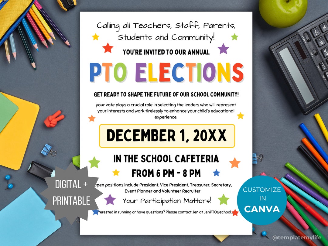 PTA Election Flyer Template PTO Election School Voting Recruitment ...