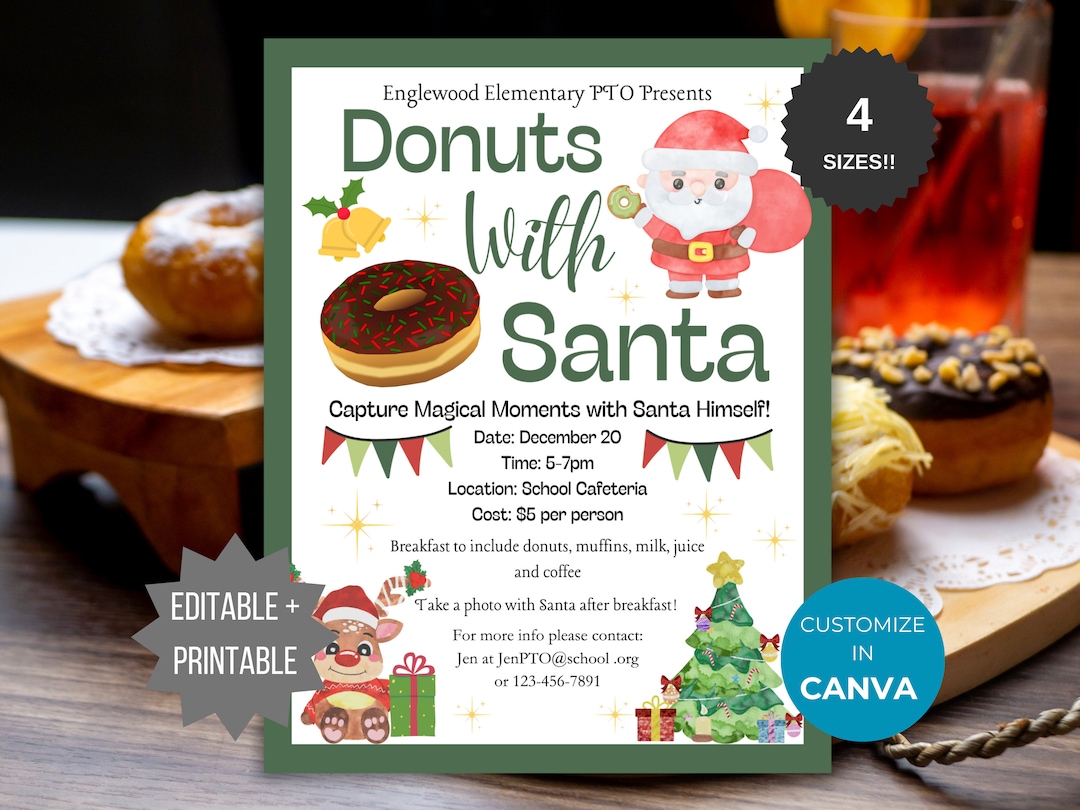 Donuts With Santa Christmas Fundraiser PTO Template Holiday Fundraising ...