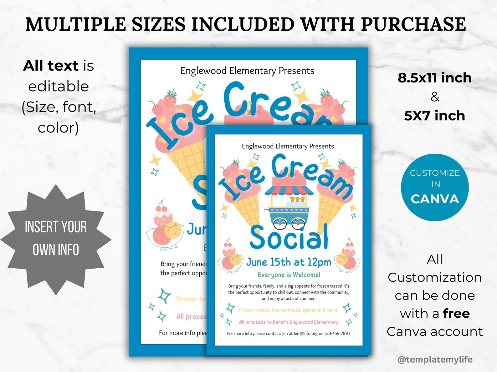 Ice Cream Social Flyer Template Ice Cream Party Event Poster Community ...