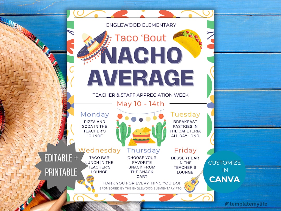Nacho Average Teacher and Staff Appreciation Week Flyer Template Taco ...