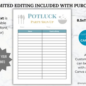 Potluck Invite Template Editable Potluck Sign up Form Bundle Community ...