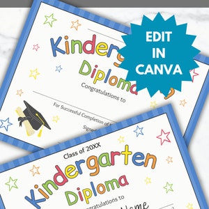 Editable Kindergarten Diploma Printable Elementary Graduation ...