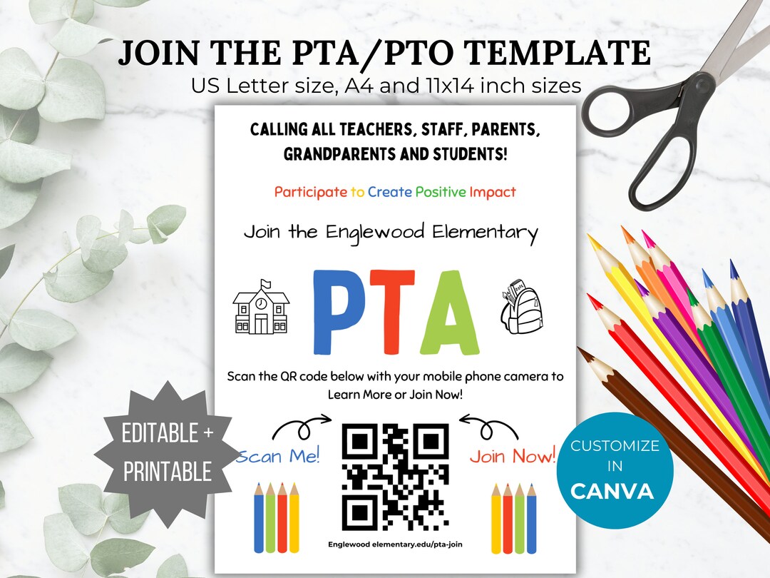 Join the PTA QR code PTO flyer pta flyer template editable - Etsy Portugal