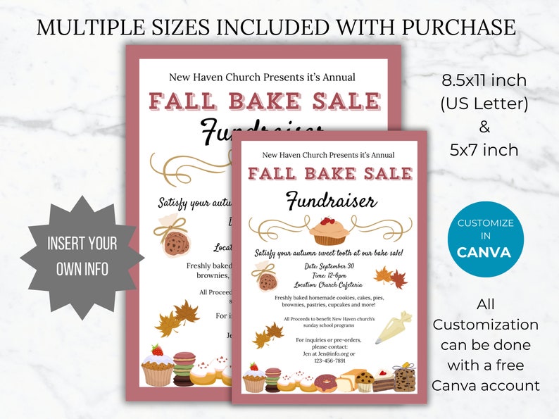 Fall Bake Sale Fundraiser Flyer Template Bake Sale Flyer - Etsy