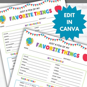 Teacher Favorites List Printable Teacher Survey Back to School Teacher ...