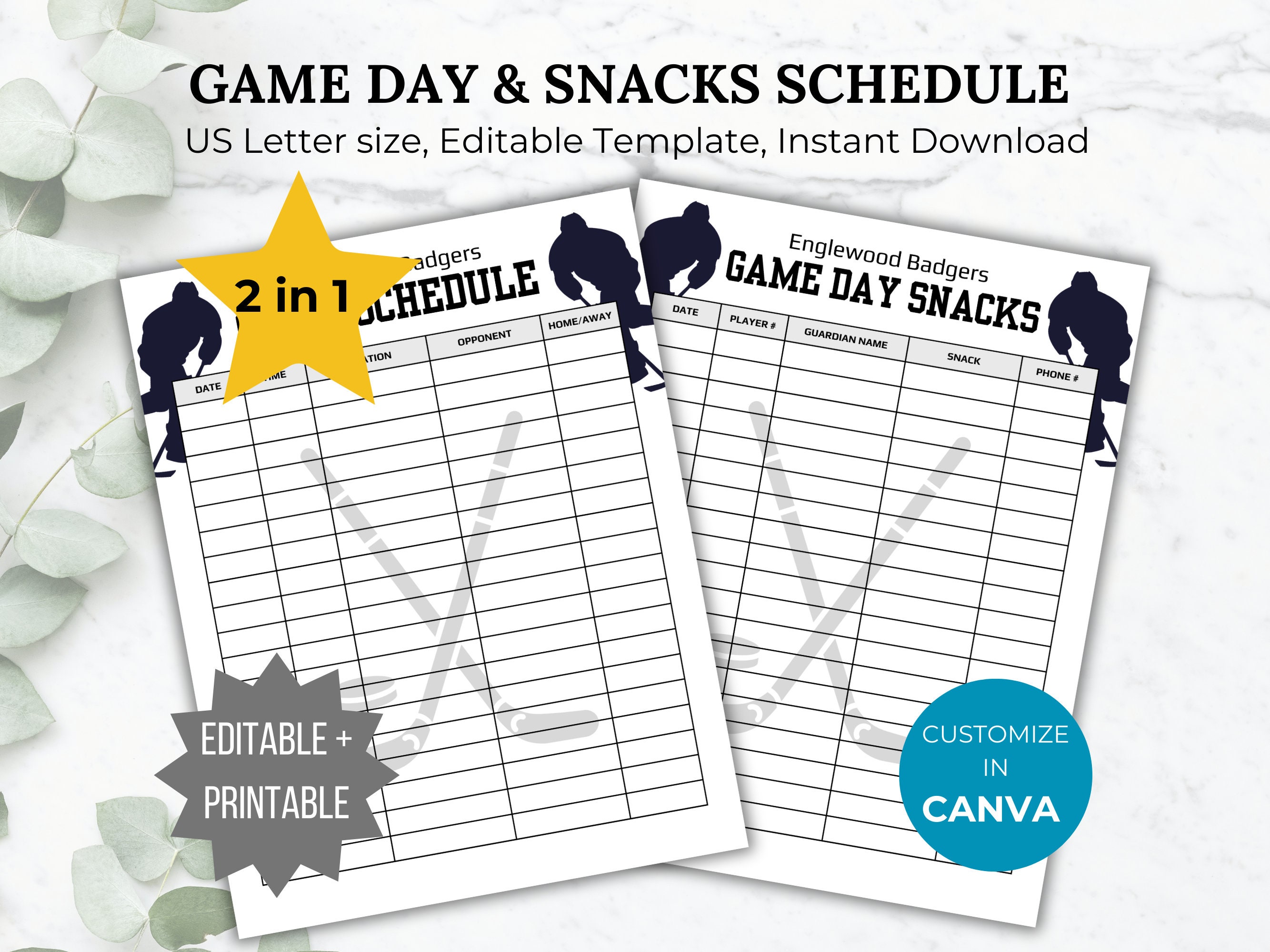 Hockey Game Schedule Template Hockey Snack Sign up Bundle - Etsy