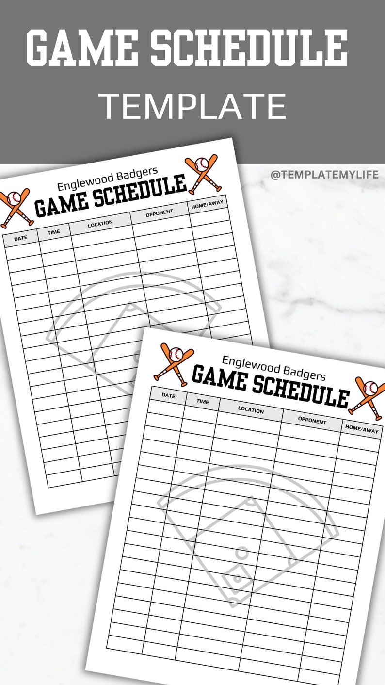 Baseball Game Schedule Template Baseball Sport Calendar Game Day ...