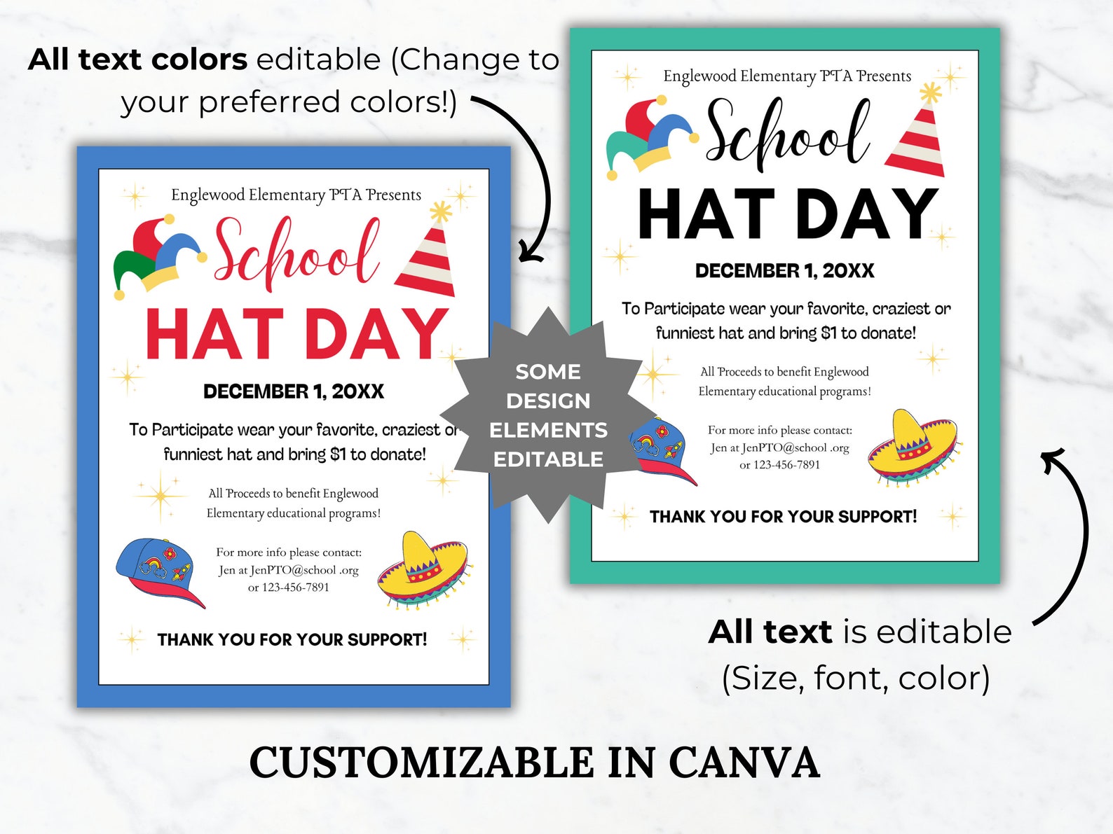 Hat Day School Spirit Flyer PTO Template Hat Day Fundraiser Invitation ...