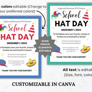 Hat Day School Spirit Flyer PTO Template Hat Day Fundraiser Invitation ...
