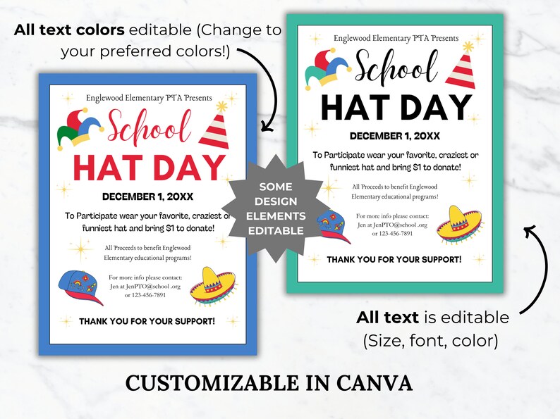 Hat Day School Spirit Flyer PTO Template Hat Day Fundraiser Invitation ...